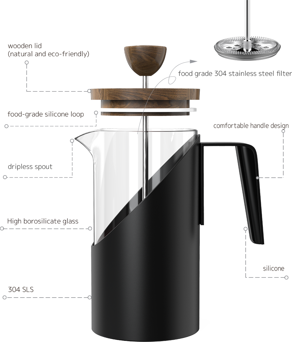 Gorgeous Stainless Steel Glass French Press CPA800-07A - DHPO